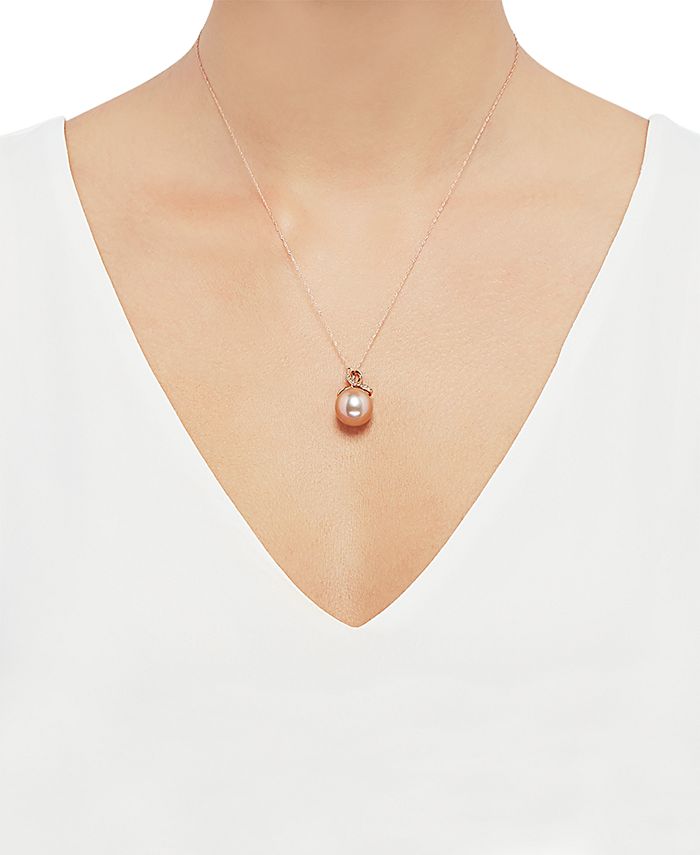 Honora Cultured Ming Pearl (14mm) & Diamond Accent 18" Pendant Necklace ...