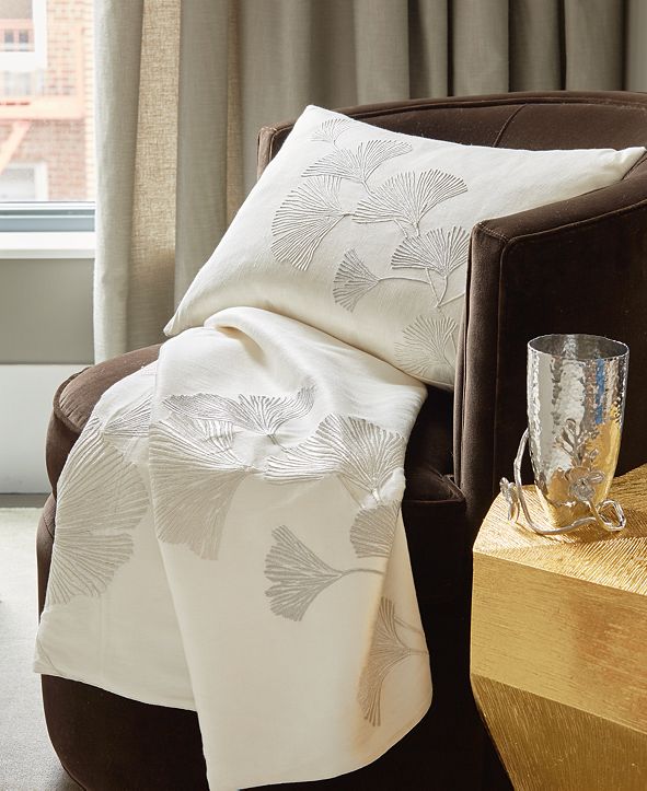 Michael Aram Ivory Ginkgo Leaf Ginkgo Beaded Throw & Reviews - Bedding ...