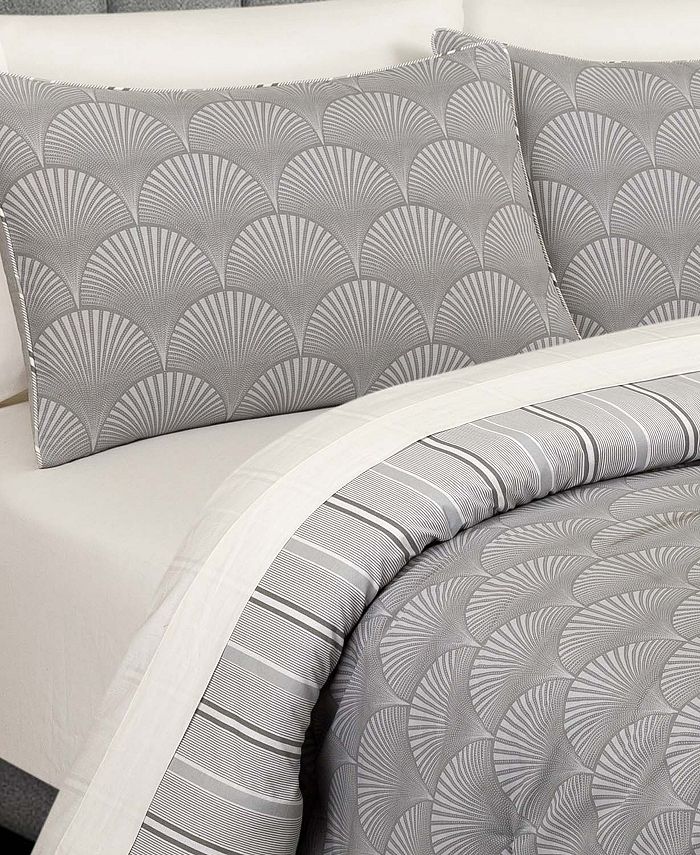 Nouvelle Home Ron Chereskin Modern Fanfair Gray King Duvet Set - Macy's
