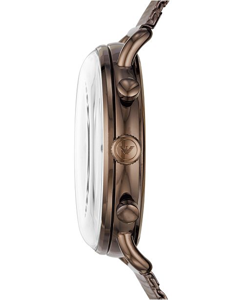 Emporio Armani Men's Chronograph Brown Stainless Steel Mesh Bracelet ...