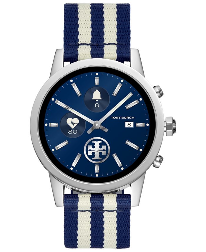 Tory Burch Women's ToryTrack Gigi Ivory & Navy Grosgrain Fabric Smart ...