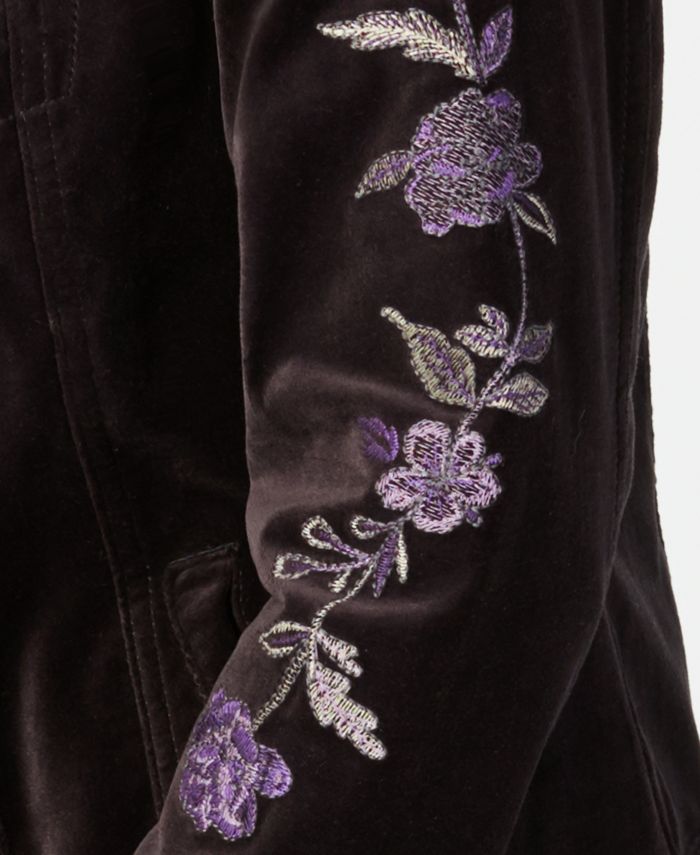 Style & Co Cotton Velvet Embroidered Jacket, Created for Macy's - Macy's