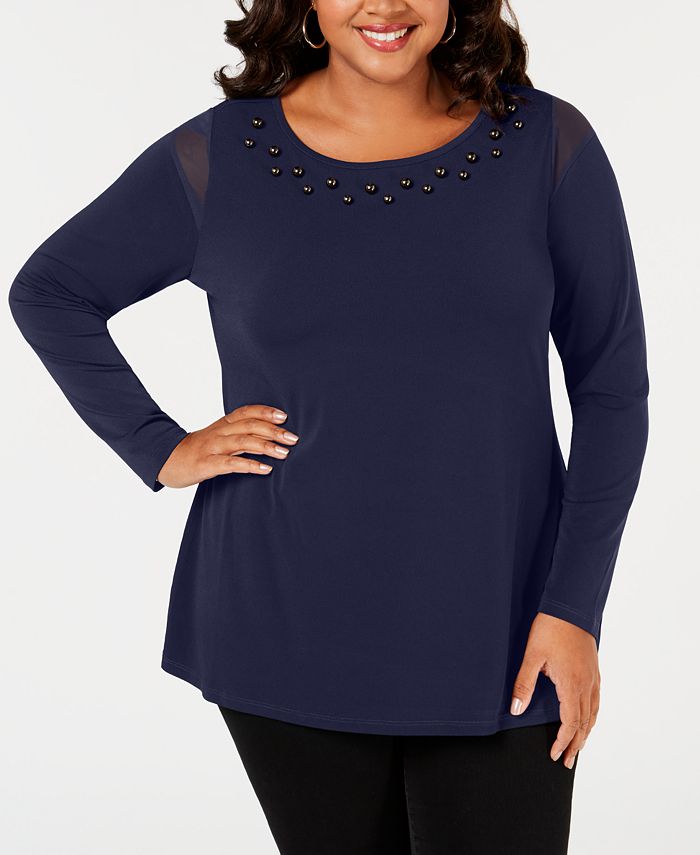 Belldini Belle by Plus Size Studded Mesh-Inset Top - Macy's