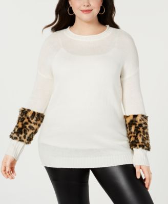 Planet Gold Trendy Plus Size Faux-Fur Trimmed Sweater - Macy's