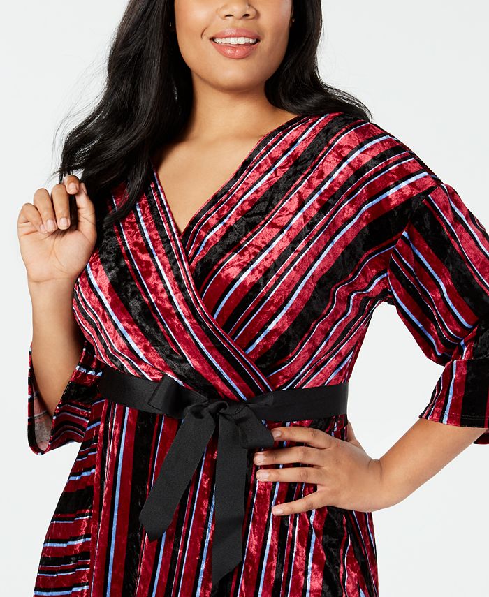 NY Collection Plus Size Striped Velvet Dress - Macy's