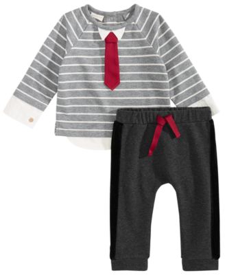 First Impressions Baby Boys 2-Pc. Striped Necktie T-Shirt & Pants, Created for Macy's - Macy's