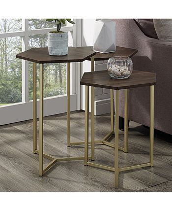 Walker Edison Set of 3 Hex Nesting Tables in Dark Walnut and Gold - Macy's