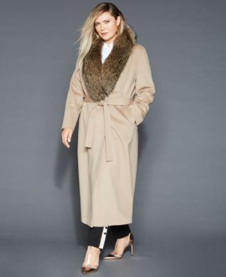 The Fur Vault Plus Size Fox-Fur-Collar Wool Coat - Macy's