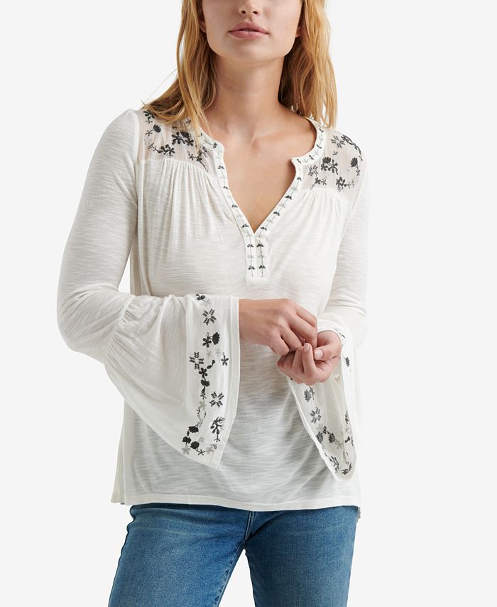 Lucky Brand Embroidered Yoke Top - Macy's