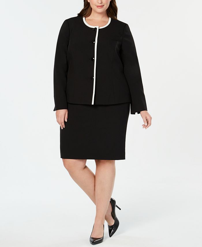 Le Suit Plus Size Piped Skirt Suit - Macy's