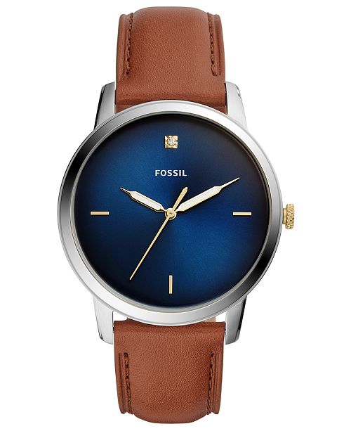 Fossil Men's Minimalist Diamond Brown Leather Strap Watch 44mm ...