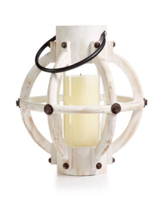 Home Essentials Coastal White-Wash Wood Lantern - Macy's