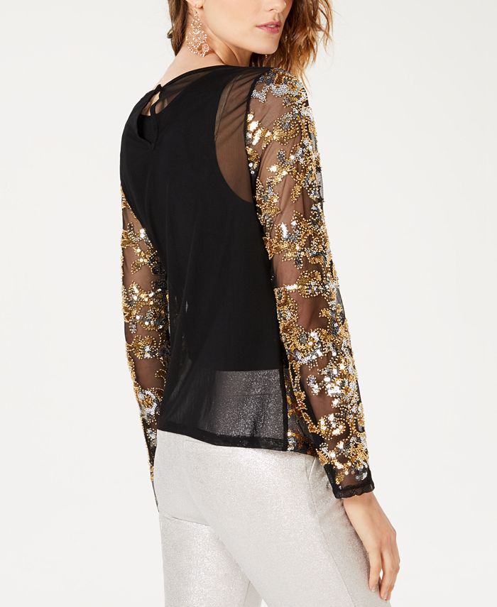 INC International Concepts I.N.C. Sequined Sheer Mesh Top, Created for ...