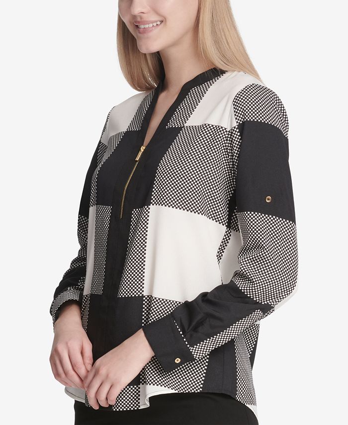 Calvin Klein Plaid Zip-Front Top - Macy's