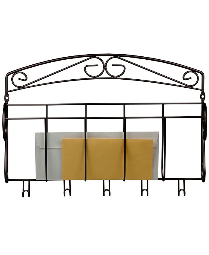 Home Basics Scroll Collection Steel Letter Rack with Key Hooks - Macy's