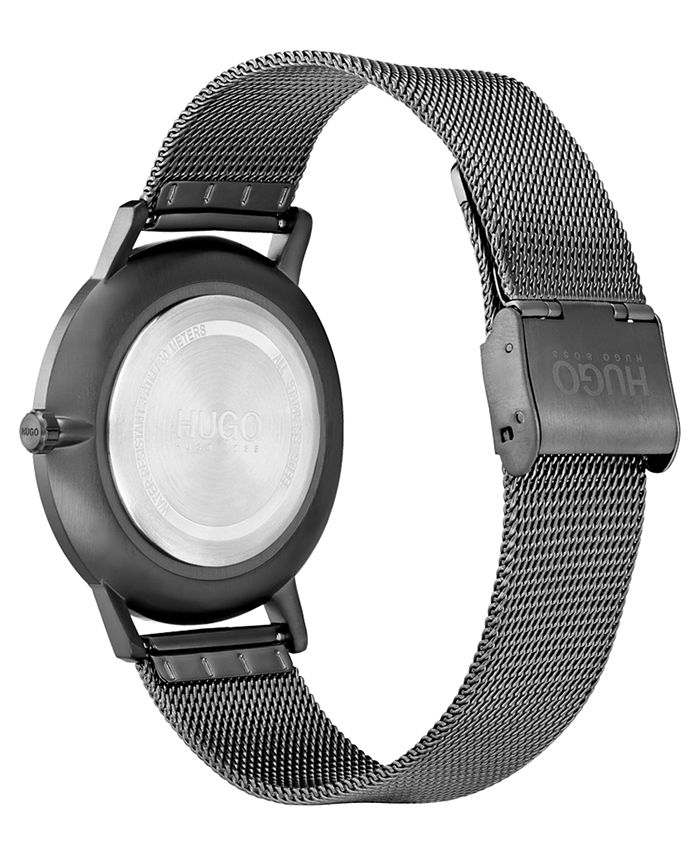 HUGO Men's #Exist Ultra Slim Gray Ion-Plated Stainless Steel Mesh ...