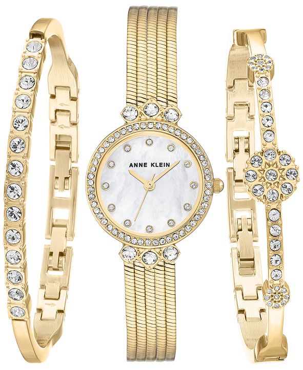 Anne Klein Women's Gold-Tone Bracelet Watch 25mm Gift Set & Reviews ...