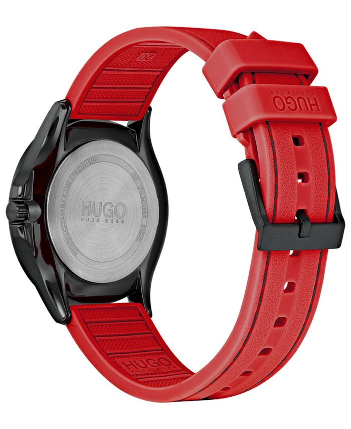HUGO Men's #Jump Red Rubber Strap Watch 41mm - Macy's