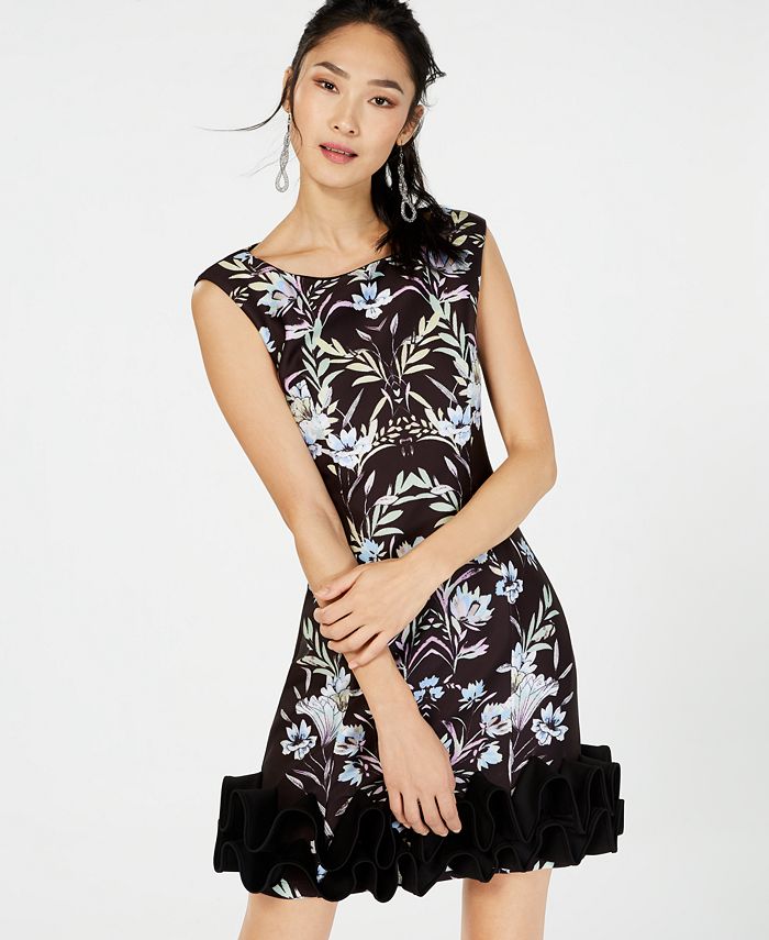 Donna Ricco Printed Dramatic-Ruffle-Hem Dress - Macy's