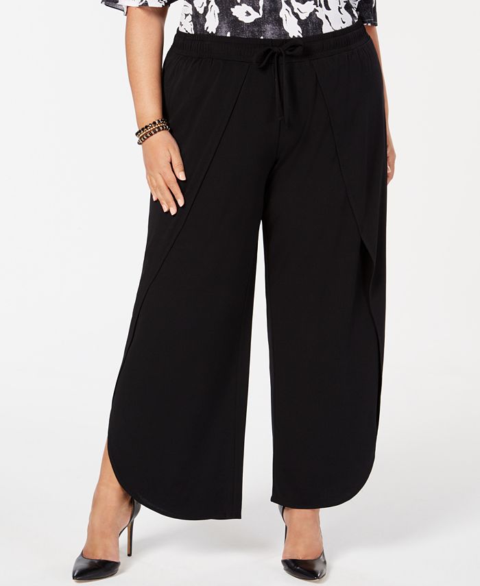 INC International Concepts I.N.C. Plus Size Soft Overlay Wide-Leg Pants ...