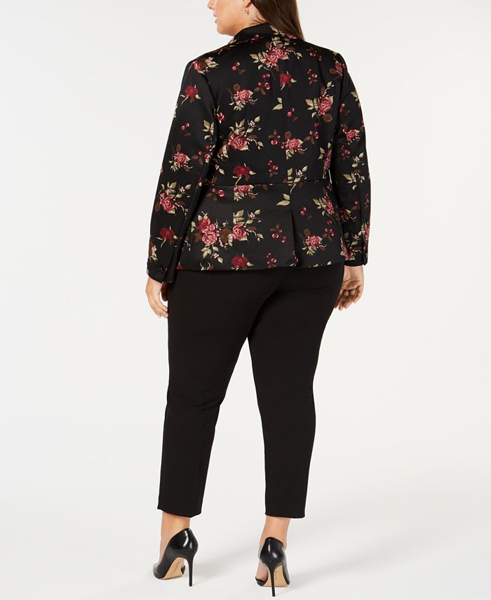 Nine West Plus Size Printed Jacket, Bow Blouse & Pull-On Pants - Macy's