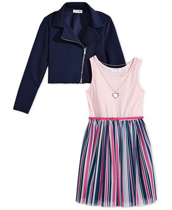 Beautees Big Girls 3-Pc. Moto Jacket, Dress & Necklace Set - Macy's
