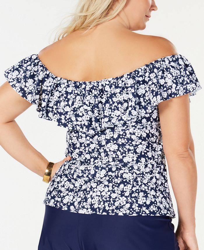 Island Escape Plus Size Bliss Printed La Flor Off The Shoulder Tankini