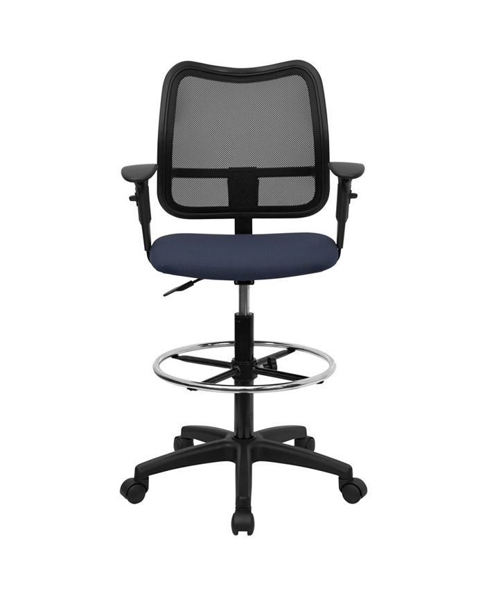 Flash Furniture Mid-Back Navy Blue Mesh Drafting Chair With Adjustable ...