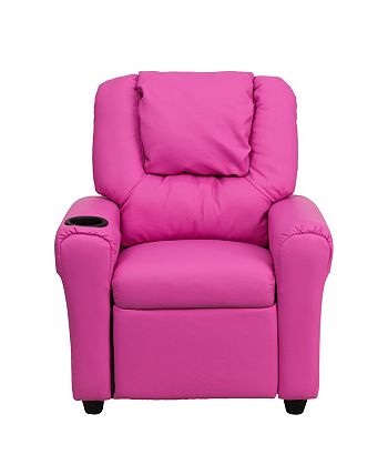 Flash Furniture Contemporary Hot Pink Vinyl Kids Recliner With Cup ...