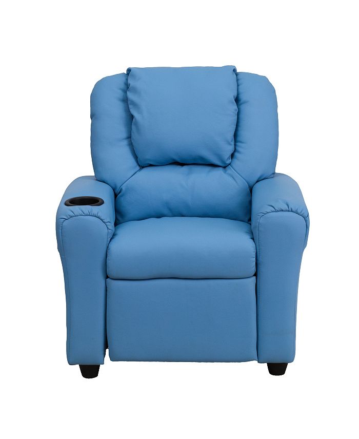 Flash Furniture Contemporary Light Blue Vinyl Kids Recliner With Cup ...