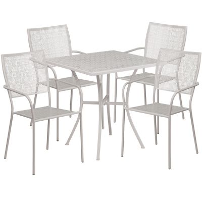 28'' Square Light Gray Indoor-Outdoor Steel Patio Table Set With 4 ...