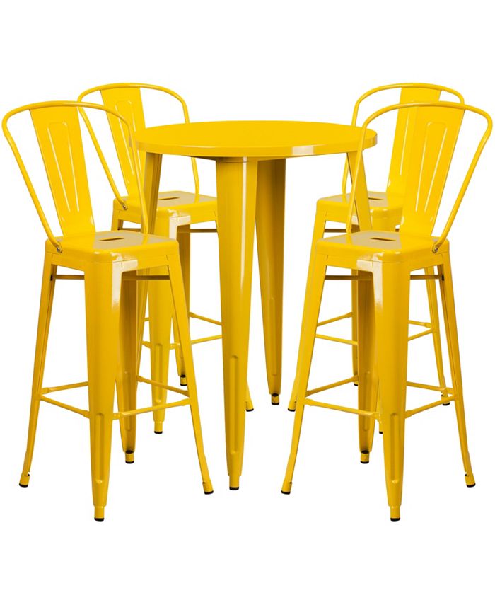 Flash Furniture 30'' Round Yellow Metal Indoor-Outdoor Bar Table Set ...
