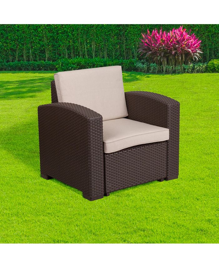 Flash Furniture Chocolate Brown Faux Rattan Chair With All-Weather ...
