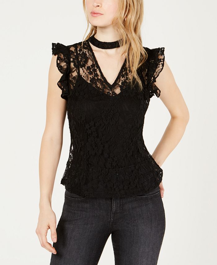 Bar III Lace Choker-Neck Top, Created for Macy's - Macy's