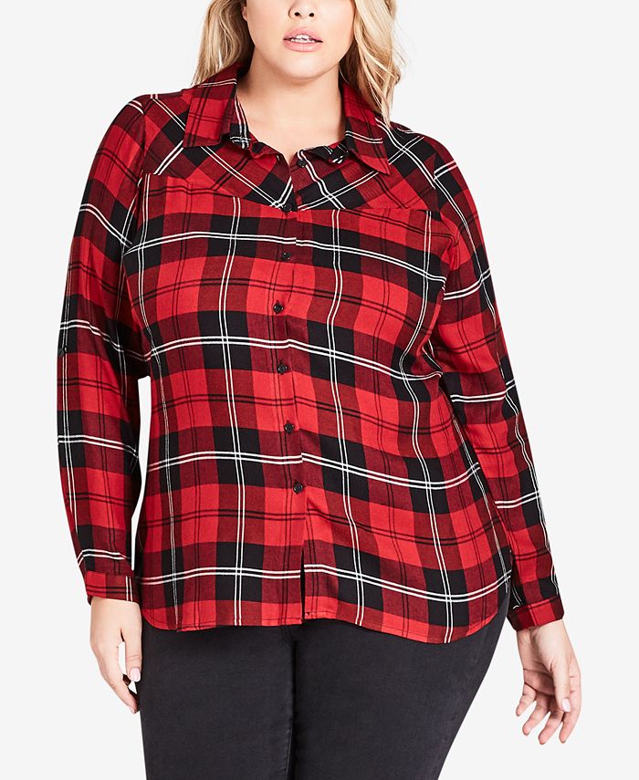City Chic Trendy Plus Size Plaid Shirt - Macy's