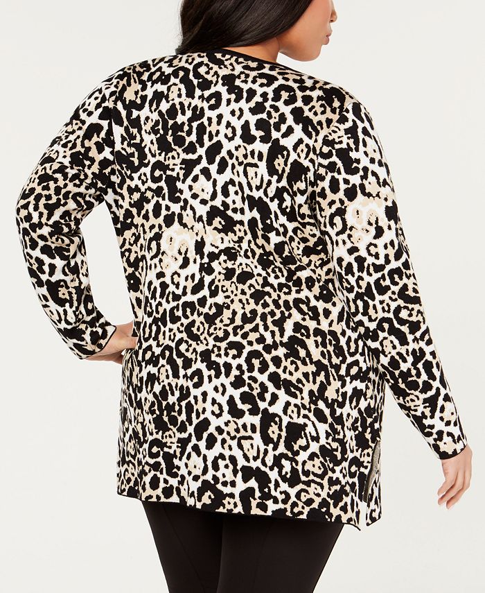 Belldini Black Label Plus Size Leopard-Print Open-Front Jacket - Macy's