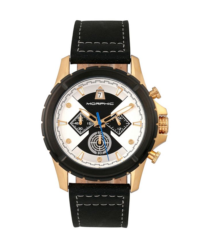 Morphic M57 Series, Gold Case, Black Chronograph Leather Band Watch ...