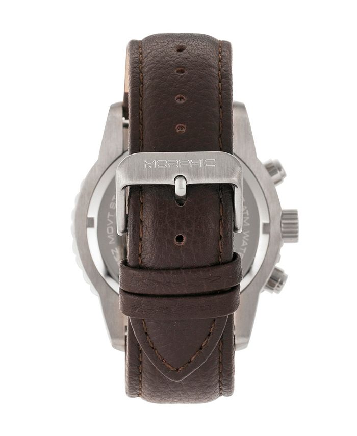 Morphic M67 Series, Silver Case, Chronograph Brown Leather Band Watch w ...