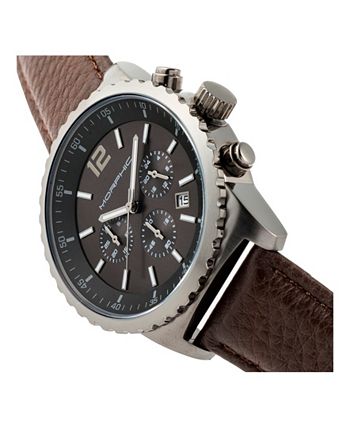 Morphic M67 Series, Gunmetal Case, Chronograph Brown Leather Band Watch ...