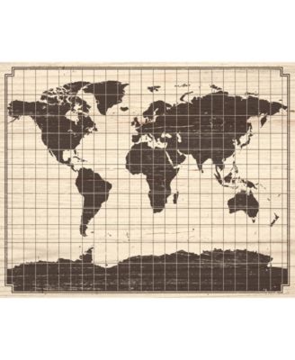 Gridded World Map On Wood Pattern 24" X 36" Canvas Wall Art Print - Macy's