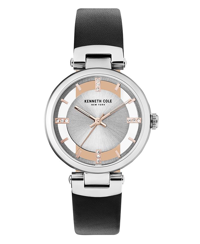 Kenneth Cole New York Ladies Transparent Black Leather Strap Watch 34mm ...