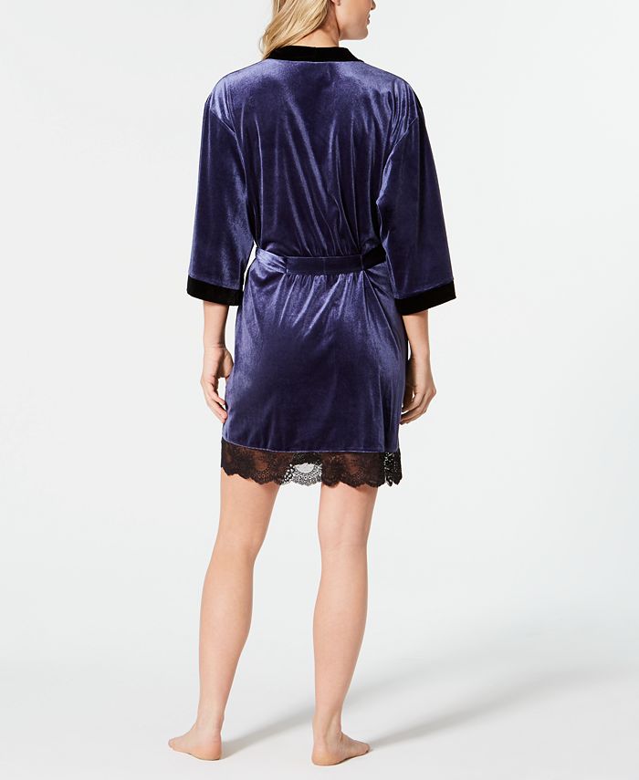 Thalia Sodi Velour-Trimmed Knit Wrap Robe, Created for Macy's - Macy's