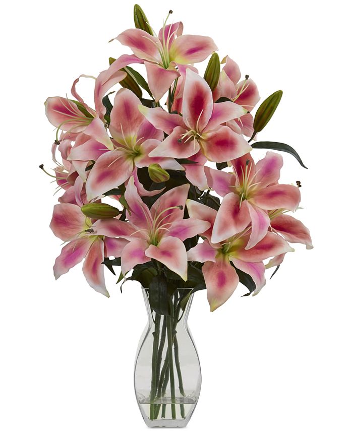 Nearly Natural Rubrum Lily Artificial Arrangement in Vase - Macy's