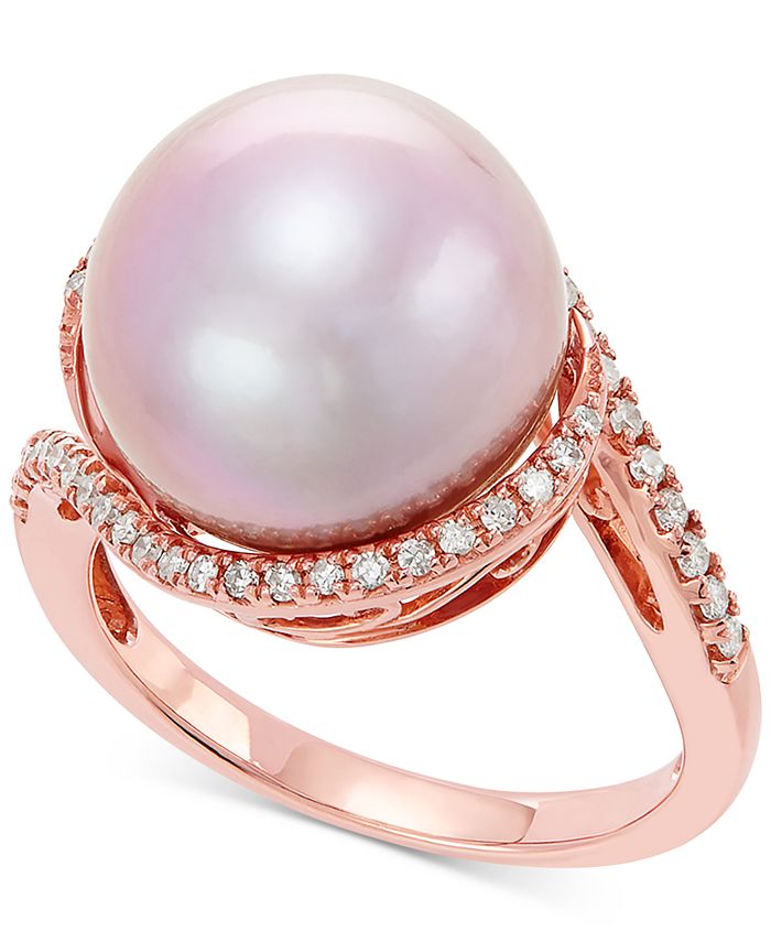 Honora Pink Cultured Freshwater Ming Pearl (13mm) & Diamond (1/4 ct. t ...