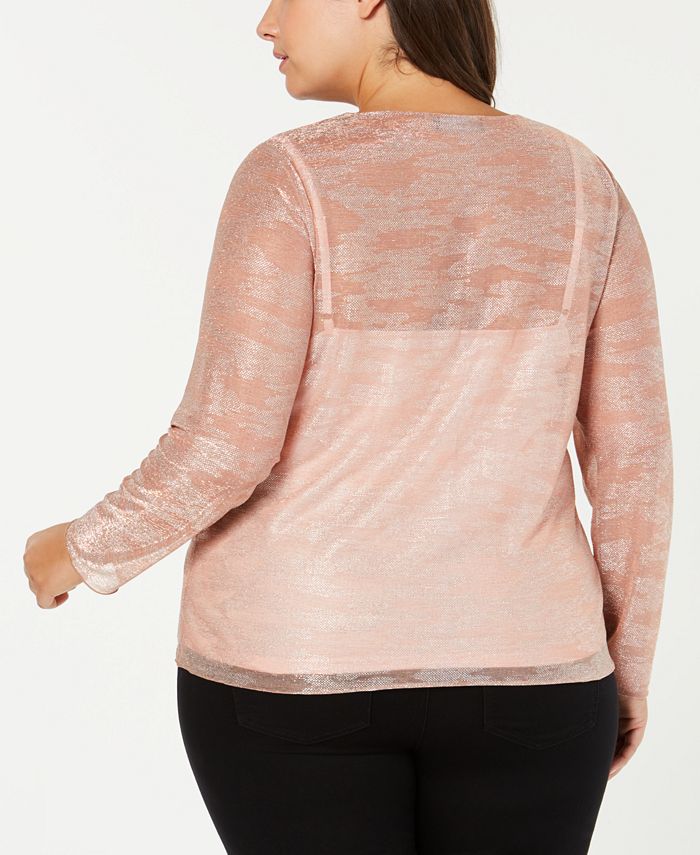 INC International Concepts I.N.C. Plus Size Long-Sleeve Shiny Top ...