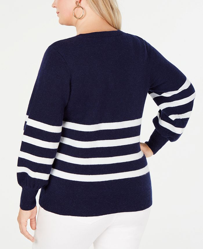 Michael Kors Plus Size Striped Balloon-Sleeve Sweater - Macy's