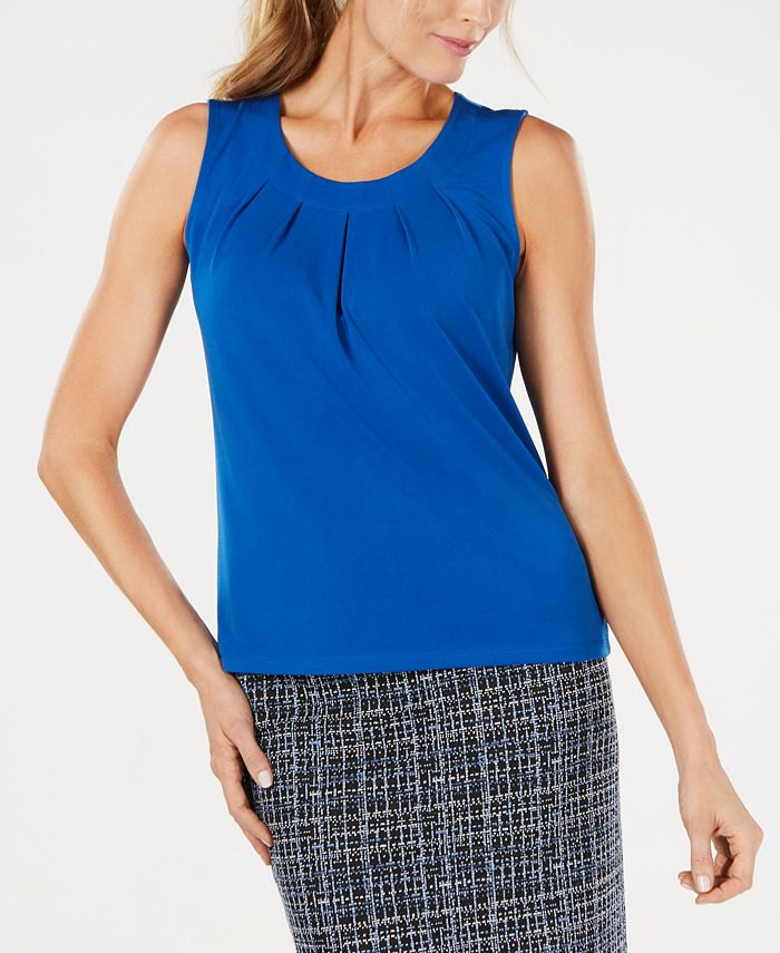Kasper Sleeveless Pleated Jewel-Neck Top - Macy's