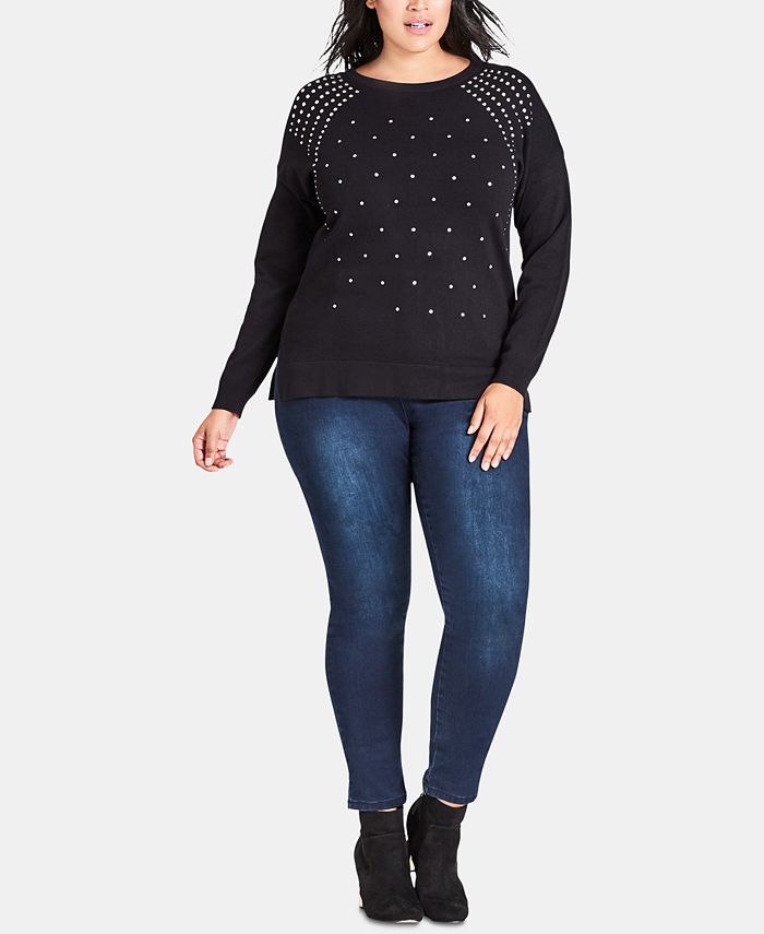 City Chic Trendy Plus Size Power Stud Sweater - Macy's