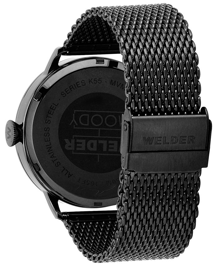 WELDER Men's Black Stainless Steel Mesh Bracelet Watch 42mm - Macy's