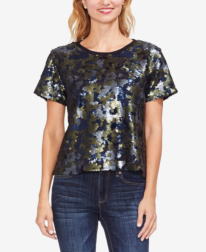 Vince Camuto Sequined Camo Top - Macy's